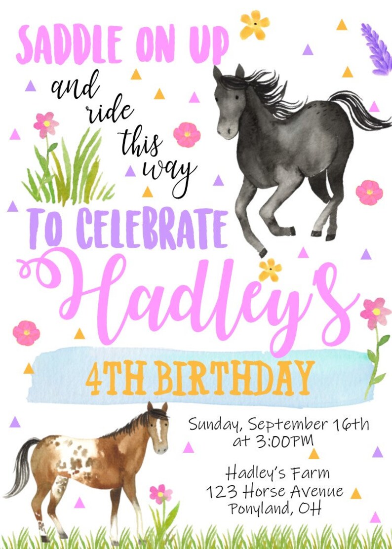 Horse Birthday Invitation Horse Birthday Party Horse Birthday | Etsy