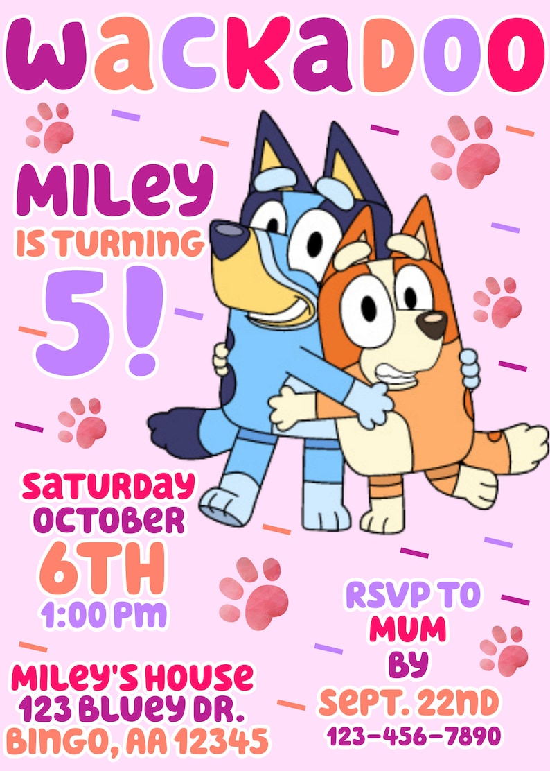 Bluey Pink Birthday Invitation Bluey Invite Girl Bluey and - Etsy