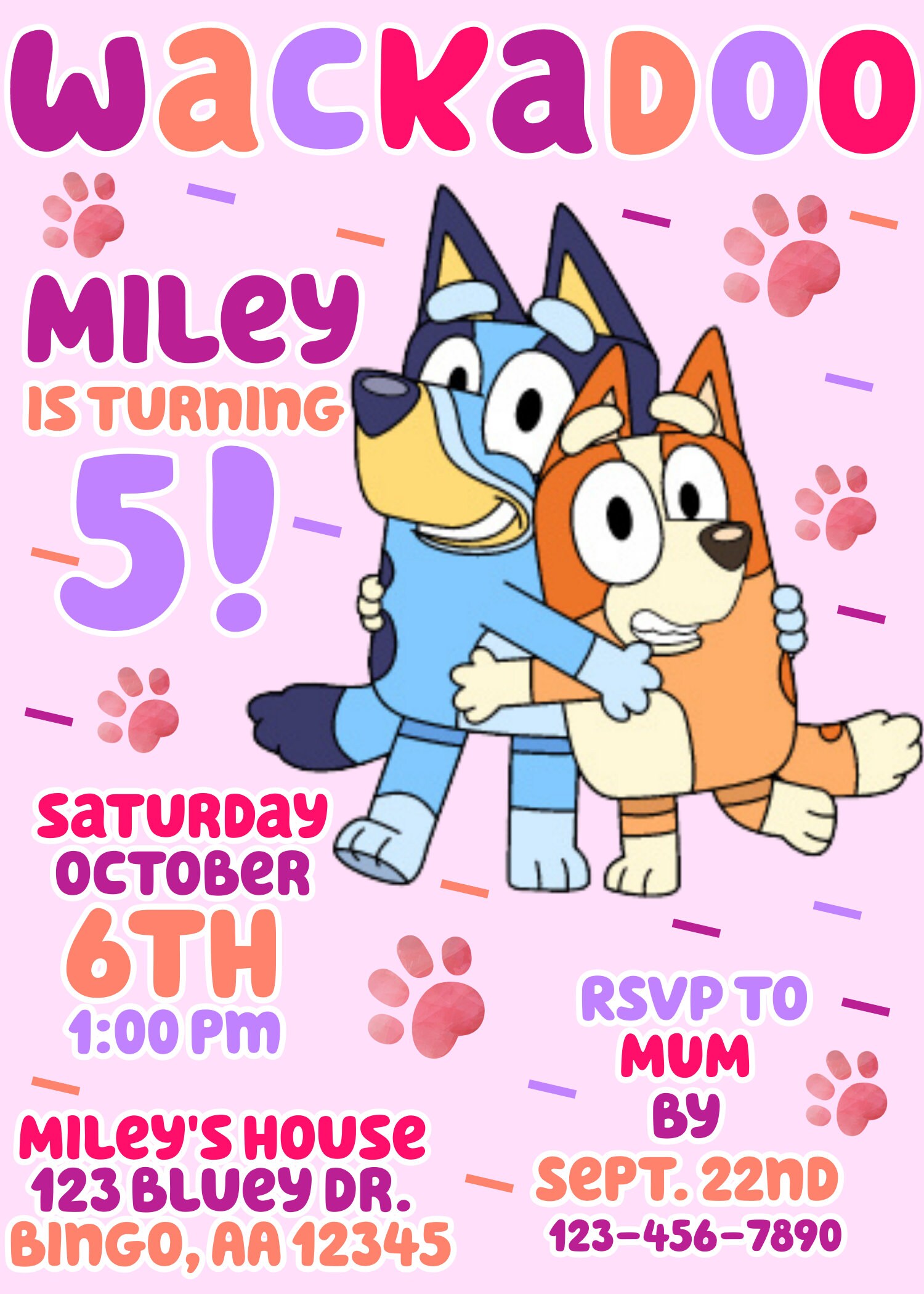 Bluey Pink Birthday Invitation Bluey Invite Girl Bluey and - Etsy Australia