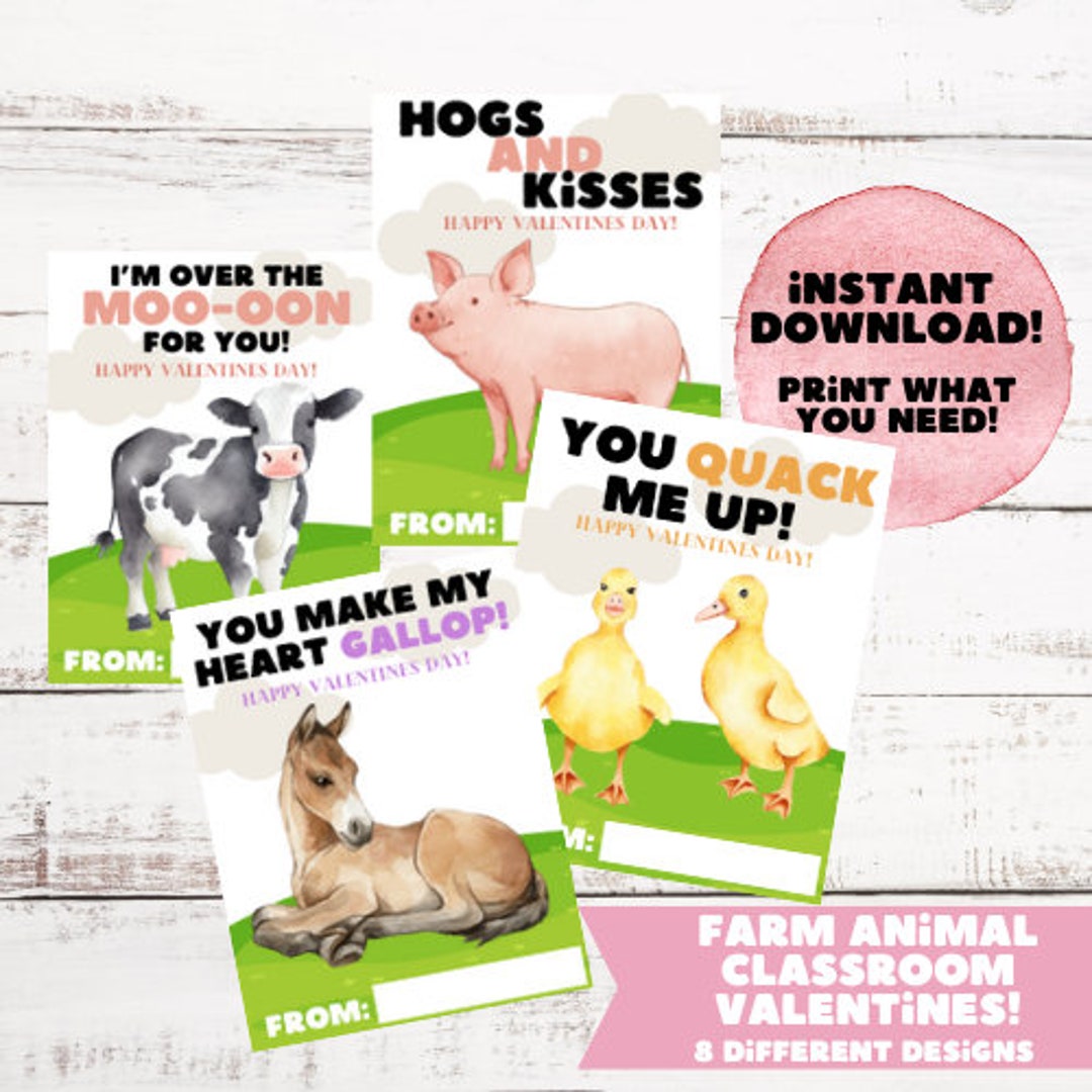 Farm Animal Valentines, Classroom Valentines, Valentine Cards, Kids ...