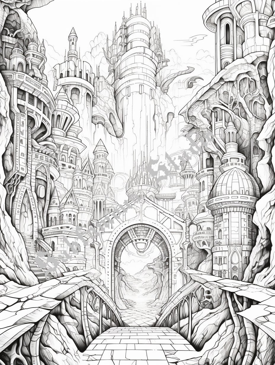 Fantasy Places 2 Coloring Pages - Set of 5 (digital Download) - Etsy