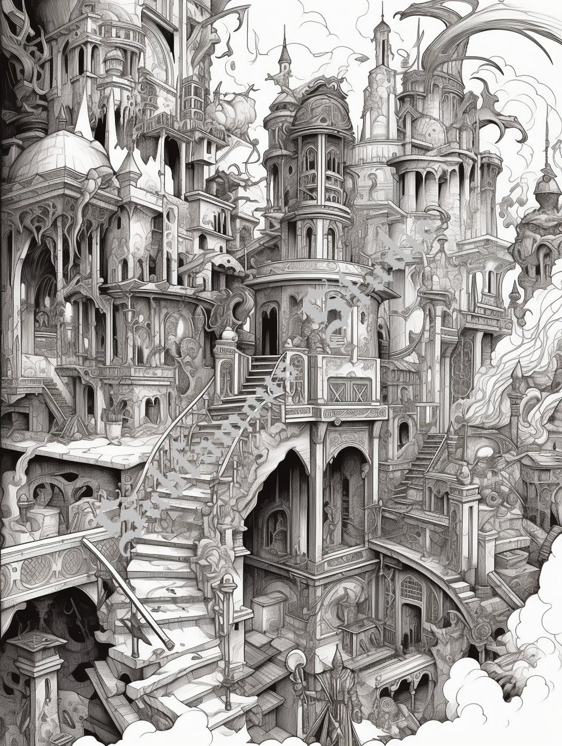 Fantasy Places 2 Coloring Pages - Set of 5 (digital Download) - Etsy