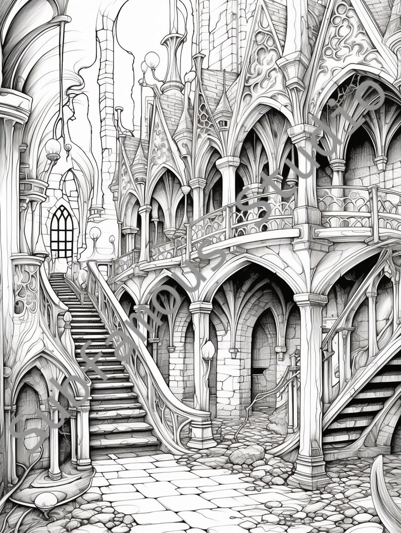 Gothic Dream Homes 2 Coloring Pages - Set of 5 (digital Download) - Etsy