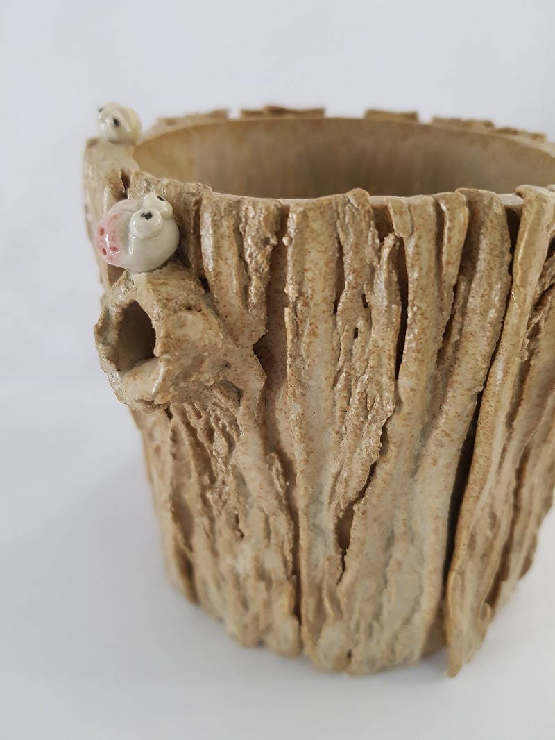 Handmade Ceramic Tree Bark Effect/tree Trunk Decorated With Ladybirds ...