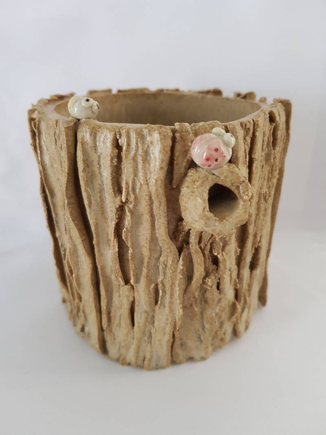 Handmade Ceramic Tree Bark Effect/tree Trunk Decorated With Ladybirds ...