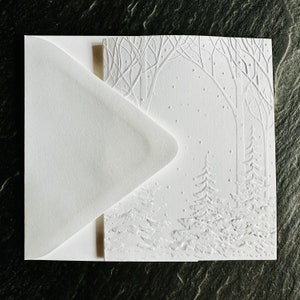 Minimalist White Christmas Cards Set With Snowy Trees, Handmade ...