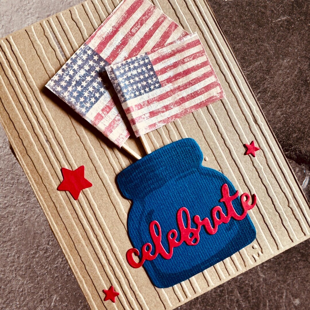 Embossed July 4th Handmade Greeting Card in Red and Blue, Independence ...