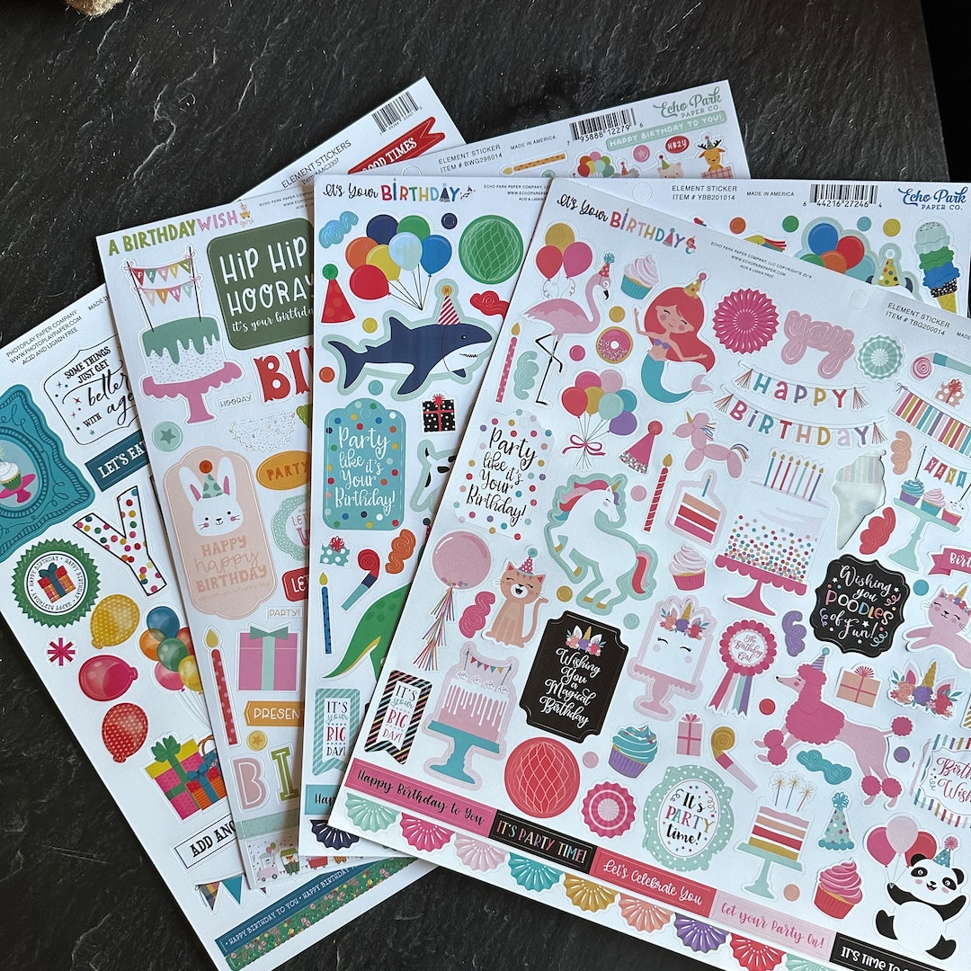 4 Birthday Sticker Sheets of 12 X 12 Designer Card Stock Stickers by ...