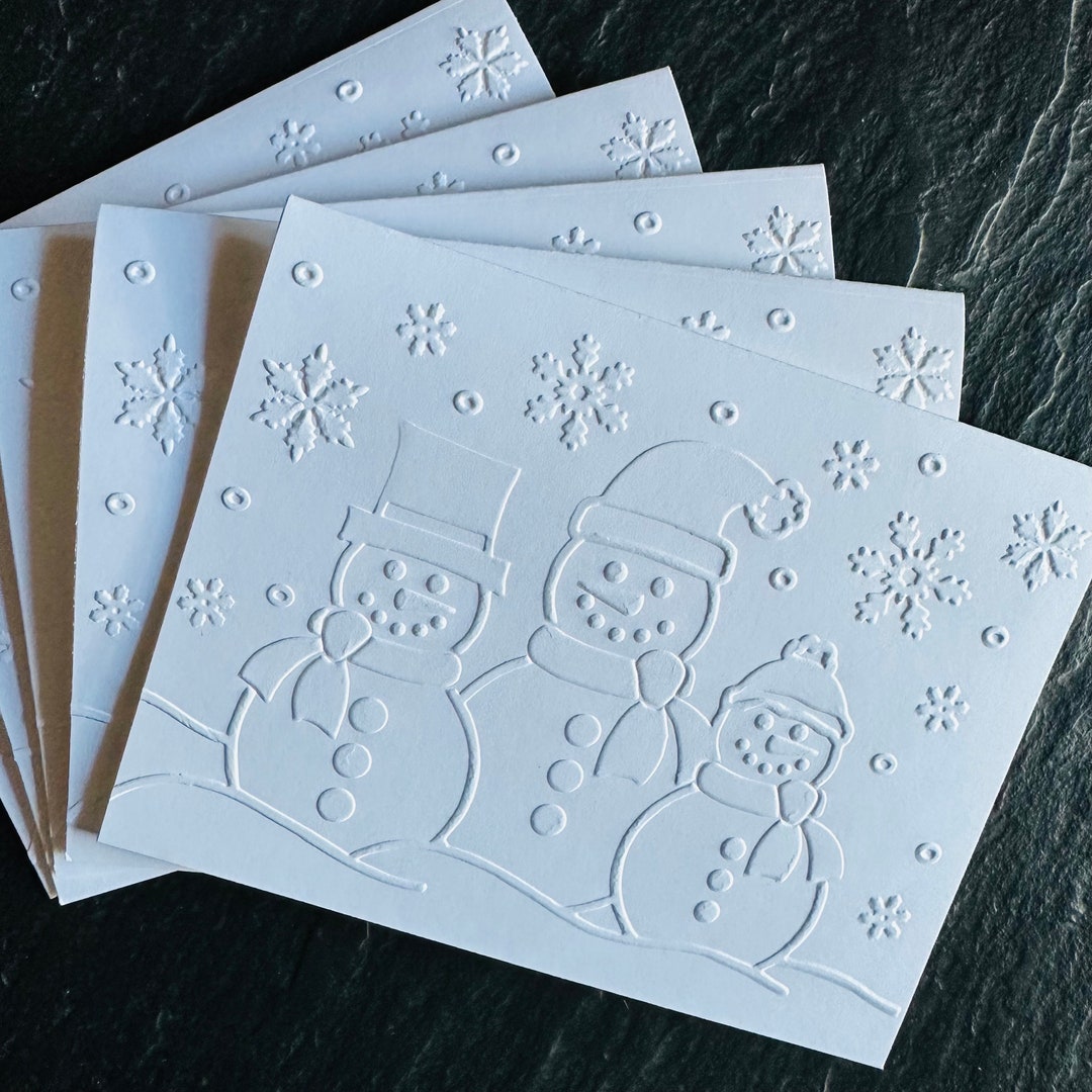 Handmade Embossed Christmas Cards Set With Snowman Family, Minimalist ...