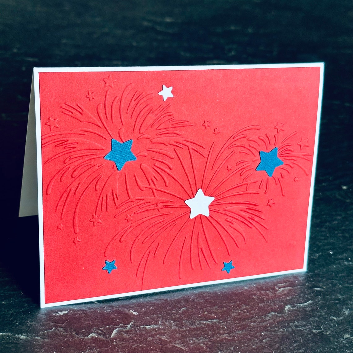 Embossed July 4th Handmade Greeting Card in Red White and Blue ...