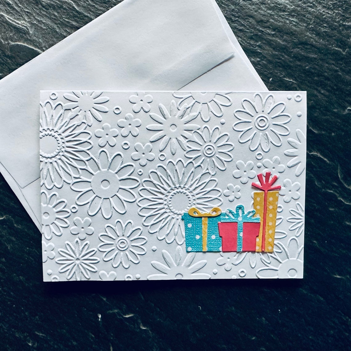 Embossed Birthday Card, Floral Card for Girls, Handmade Birthday Gift ...