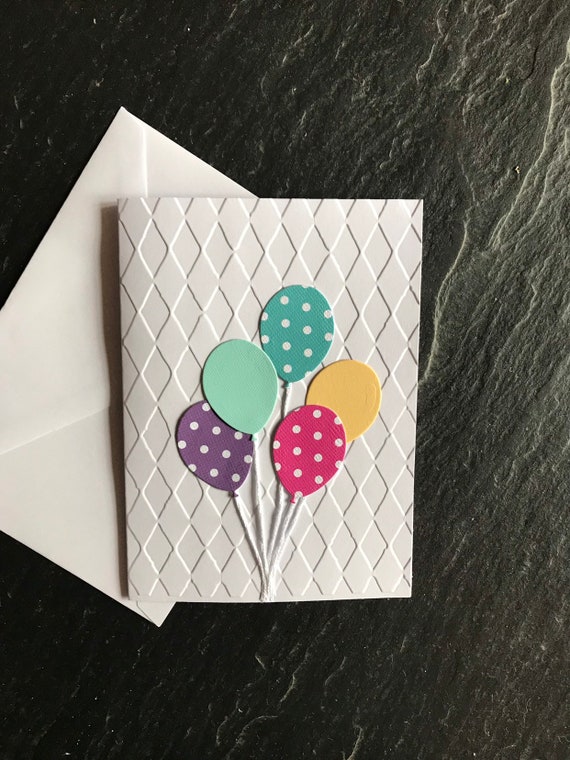 Girl Birthday Card With Balloons Embossed Cards Handmade | Etsy