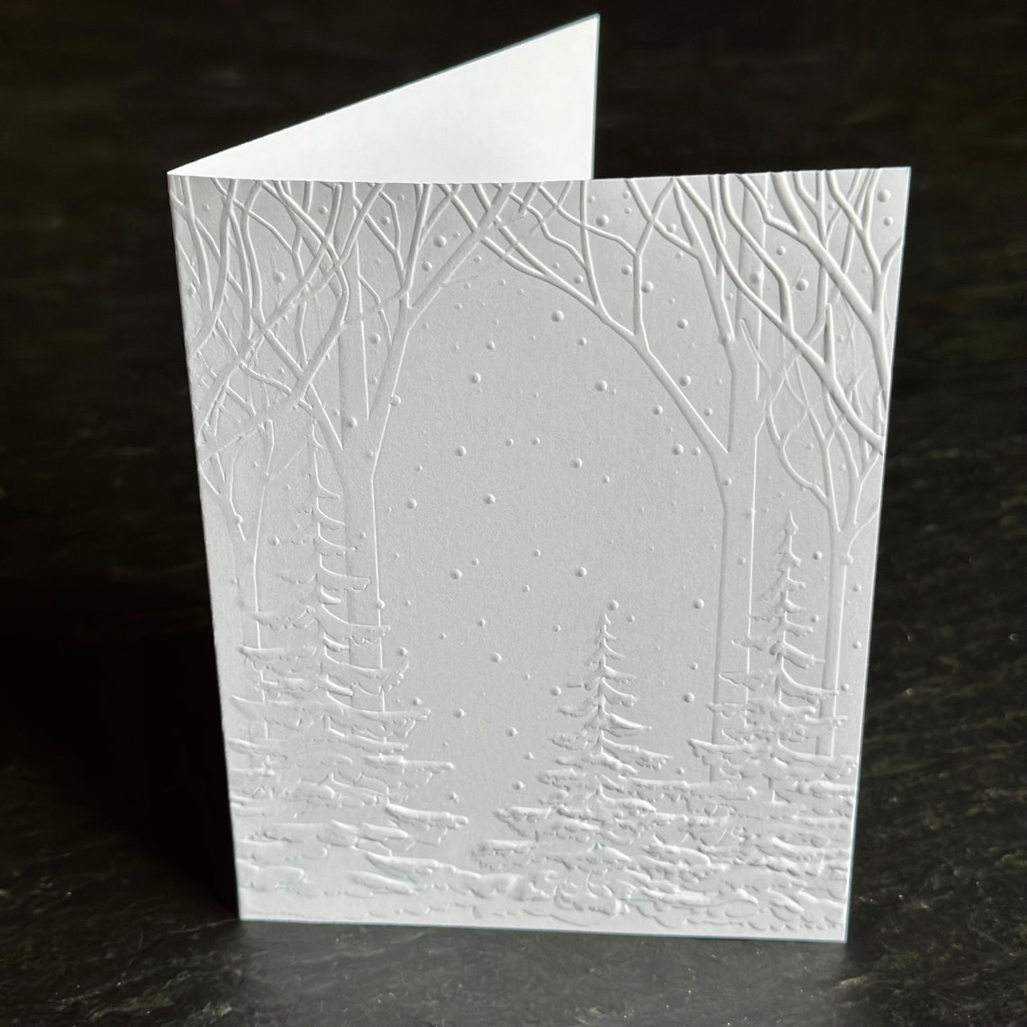 Minimalist White Christmas Cards Set With Snowy Trees, Handmade ...