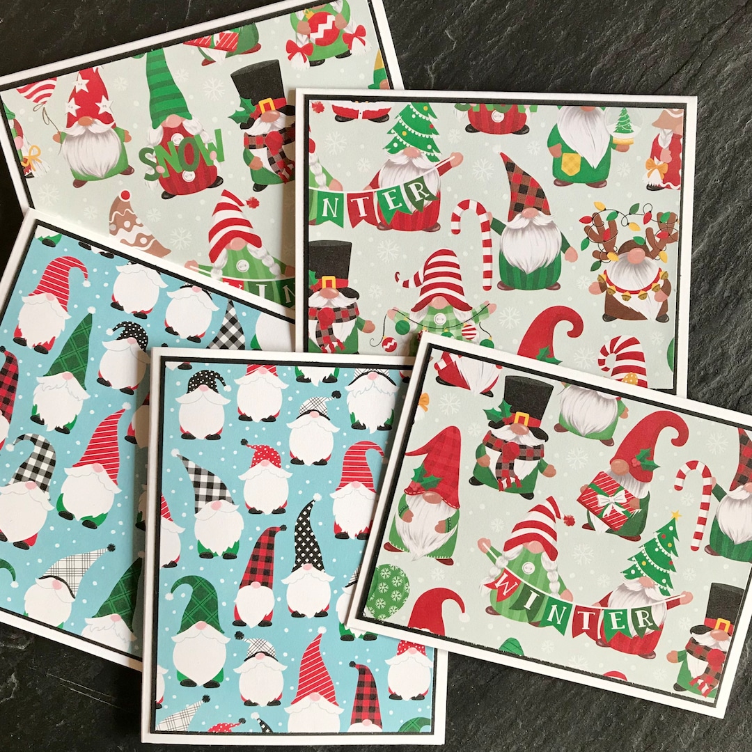 Gnomes Christmas Card Set With Red Envelopes, Handmade Holiday Card ...