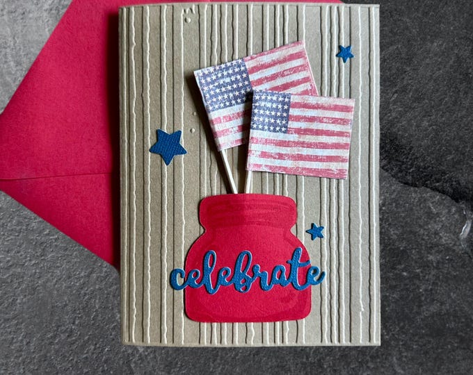 Embossed July 4th Handmade Greeting Card in Red White and Blue ...