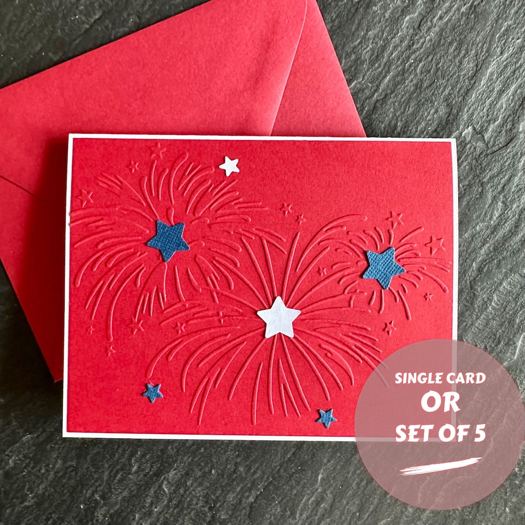 Embossed July 4th Handmade Greeting Card in Red White and Blue ...