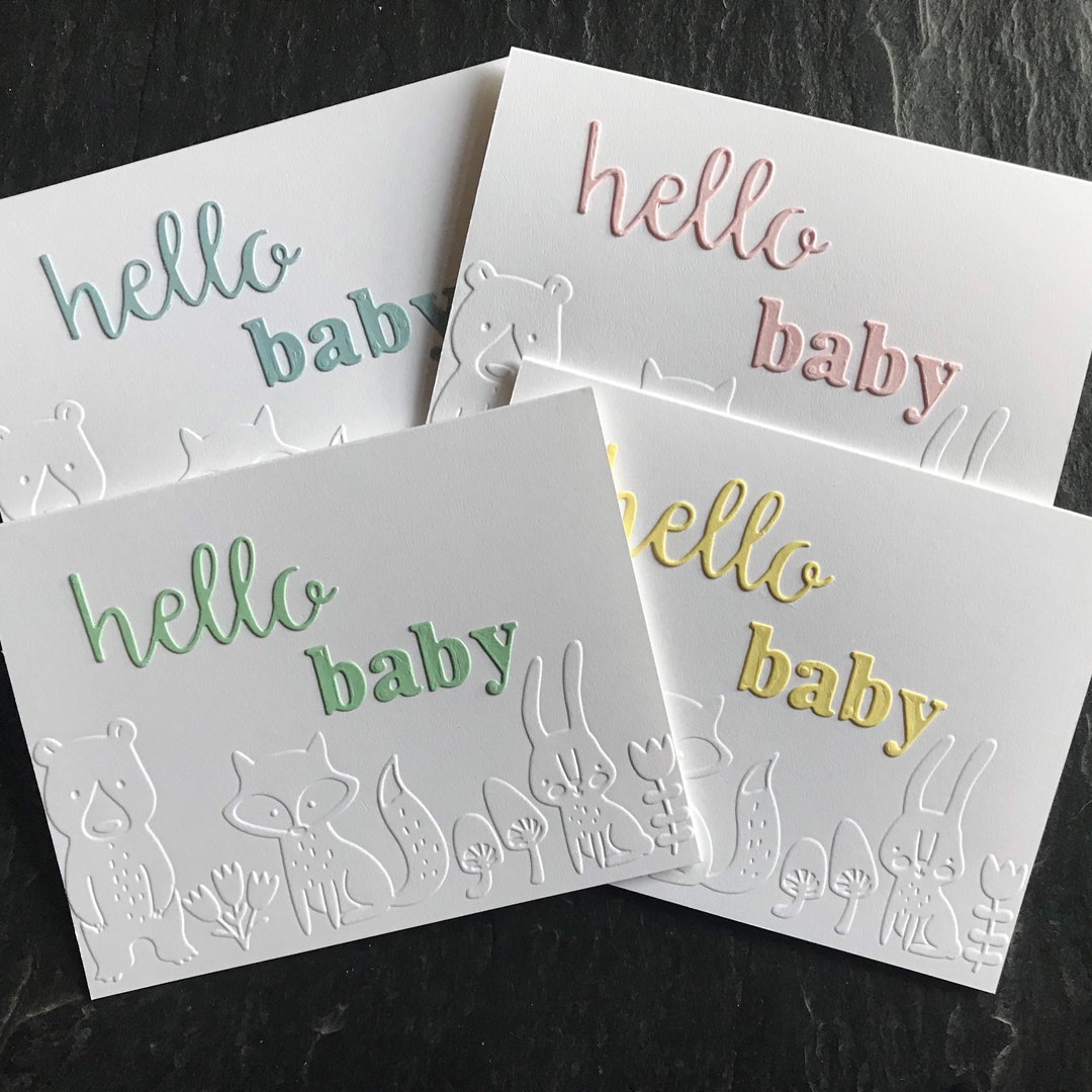 Hello Baby Card Set – 4 Handmade Baby Shower Cards With Embossed ...