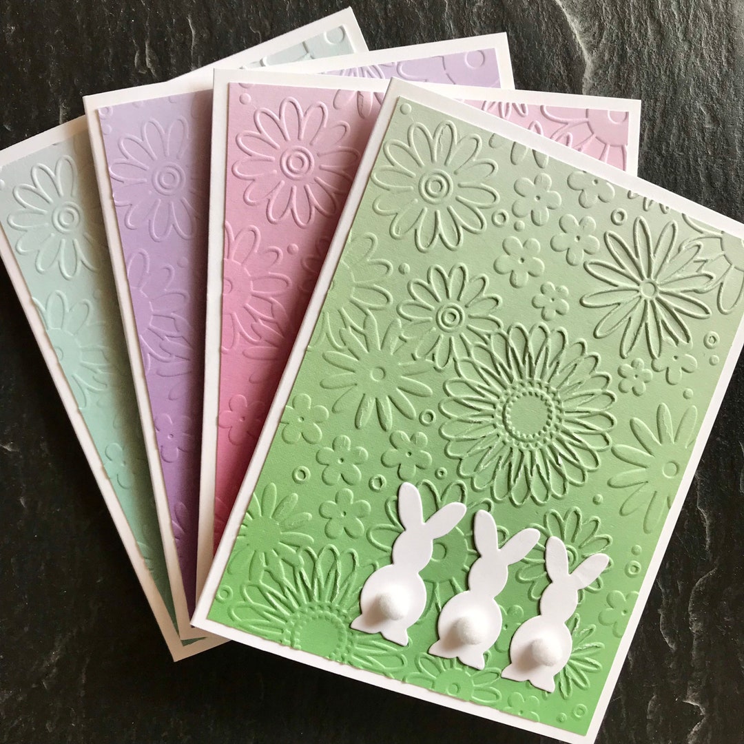 Handmade Embossed Easter Cards With Cottontail Bunnies and Flowers ...