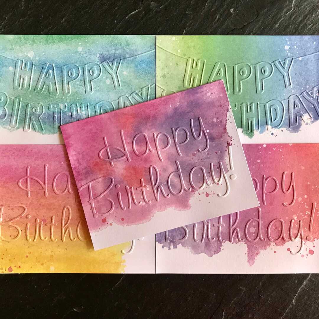 Watercolor Birthday Cards Set, Embossed Card Pack, Handmade Birthday ...