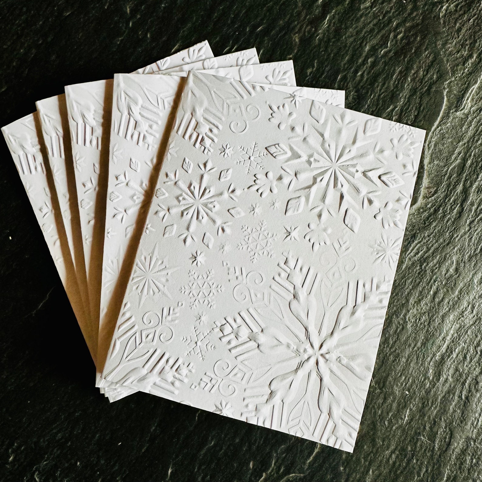 Minimalist All White Winter Holiday Cards Set With Embossed 3D ...