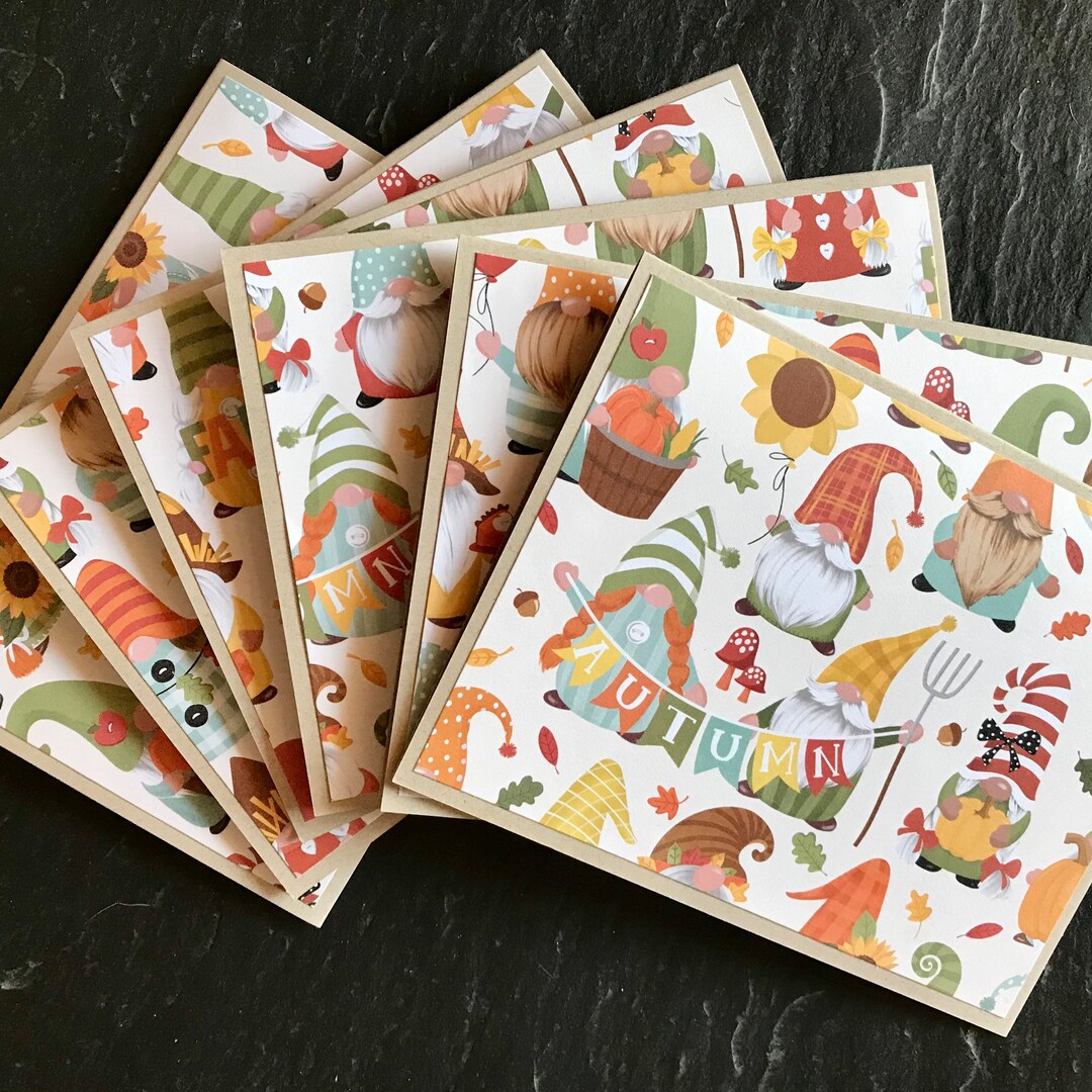 Fall Gnomes Handmade Card Pack, Set of 6, Autumn Notecards ...