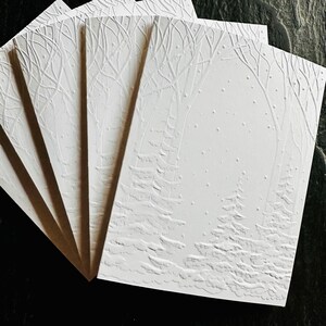 Minimalist White Christmas Cards Set With Snowy Trees, Handmade ...