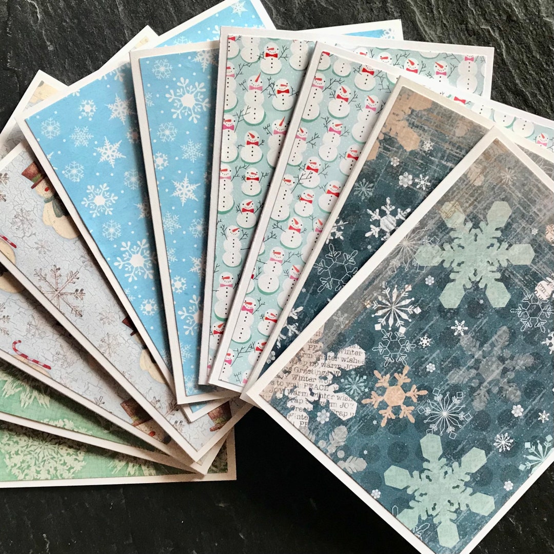 Handmade Winter Holiday Cards Set With Snowflakes and Snowmen, Winter ...