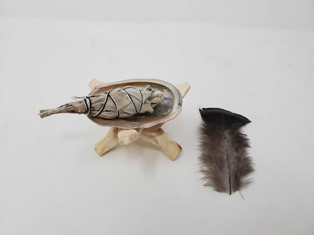 White Sage Smudging Kit W/ Shell, Sage, Tripod, and Feather. ( Mini ...