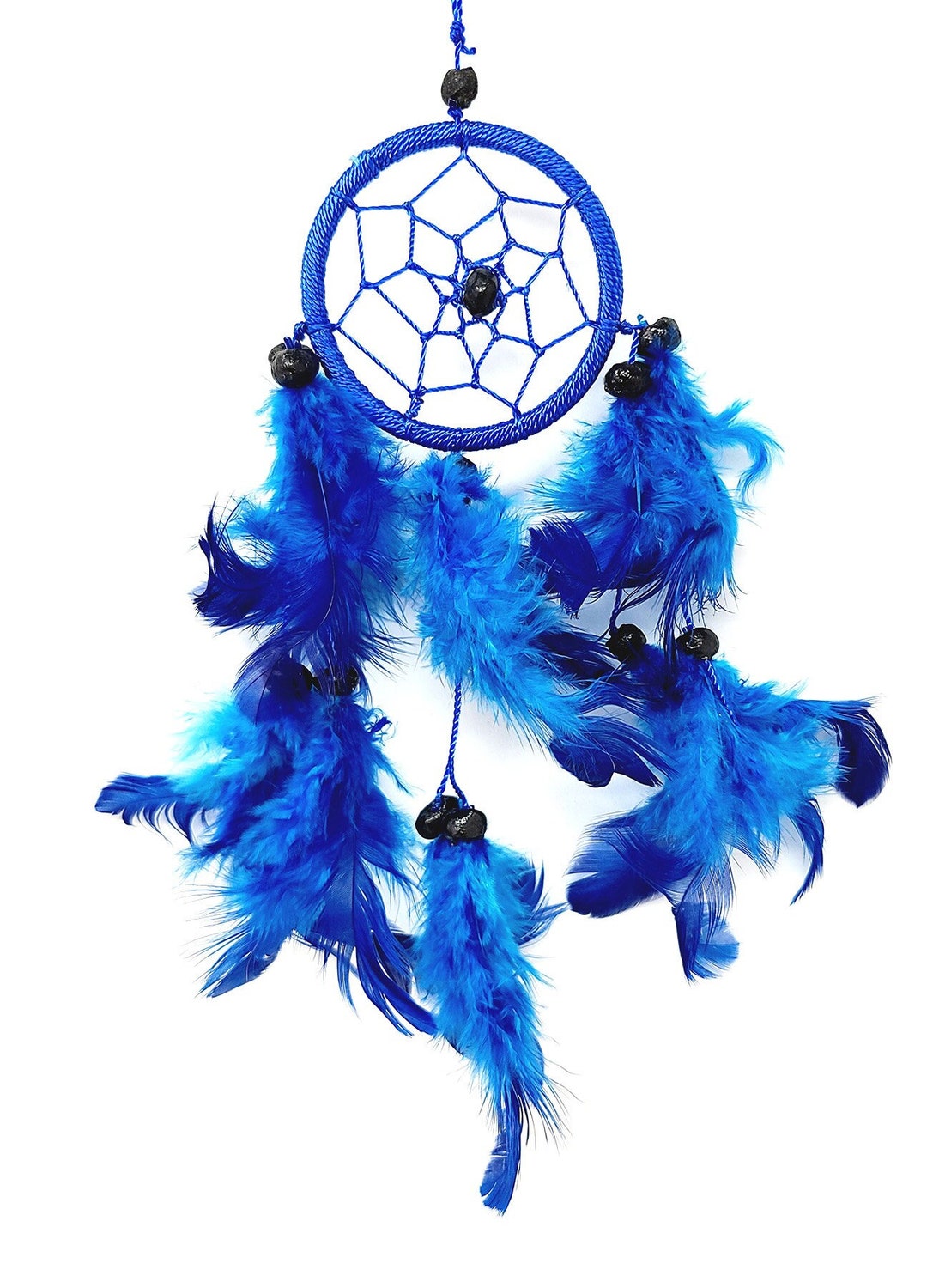 2.5" Dream Catcher With Blue Feathers & Beads - Etsy