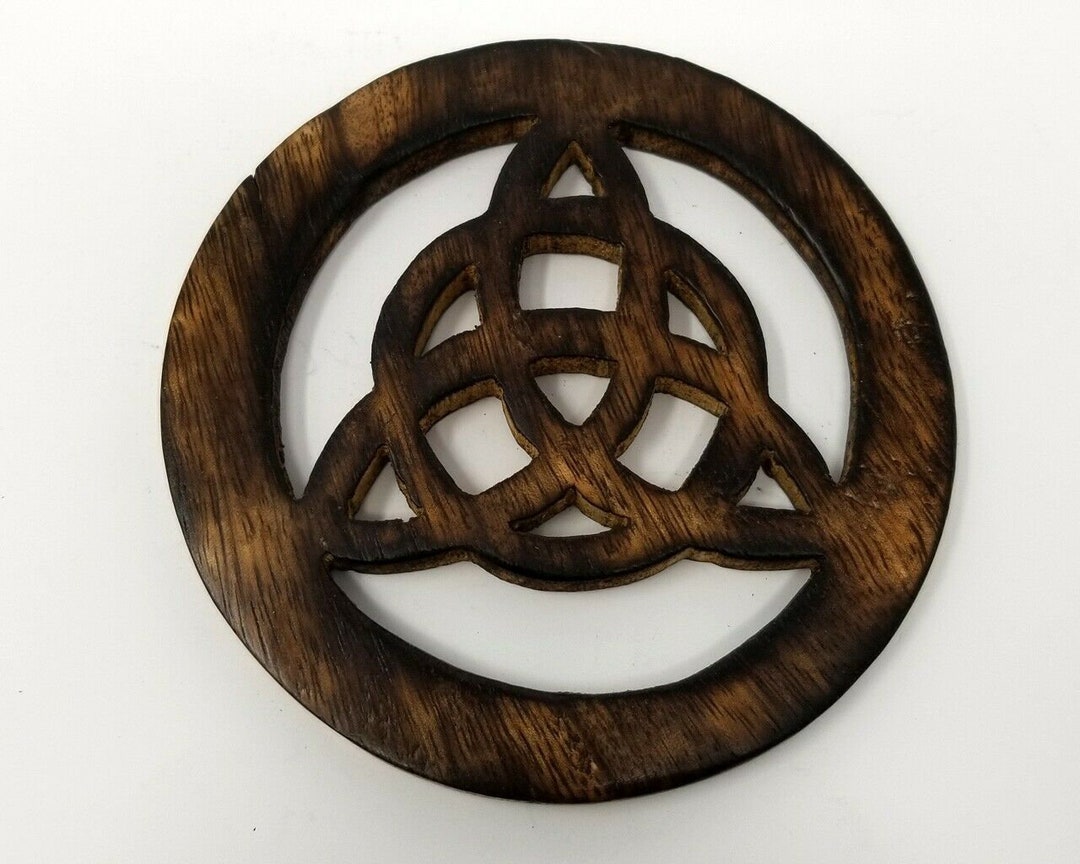 4" Triquetra Altar Tile, Wooden Carved and Stained (wicca Pagan) - Etsy