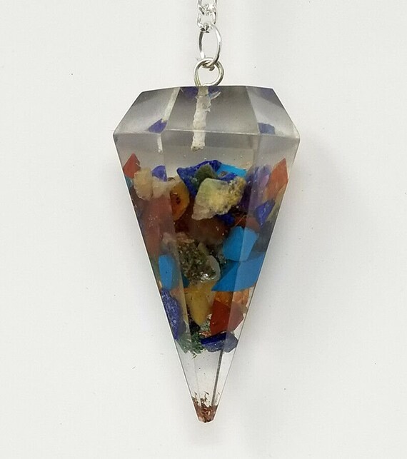 Seven Chakra Orgone Pendulum With Chain Faceted natural - Etsy