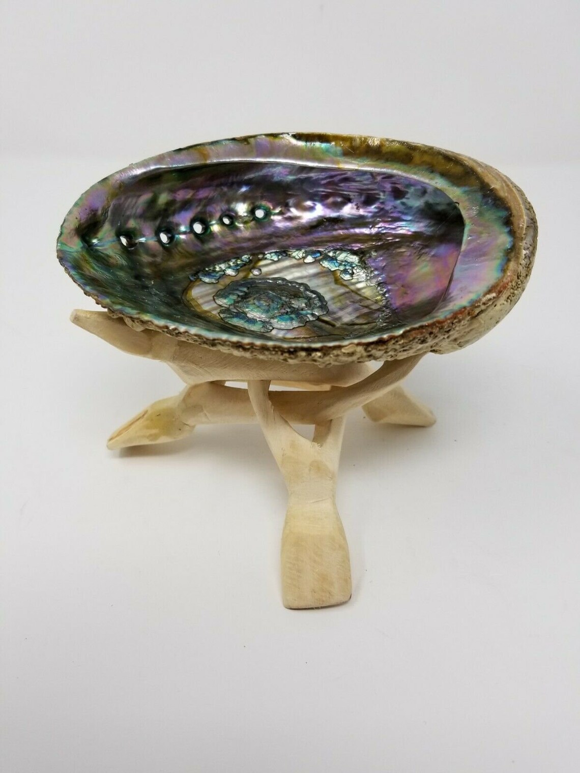 Large Rainbow Abalone Shell and Wooden Tripod Sage Smudging | Etsy