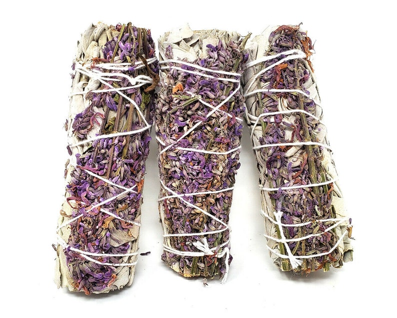 White Sage & Purple "royal" Lavender Flower Smudge Stick 4" - Etsy