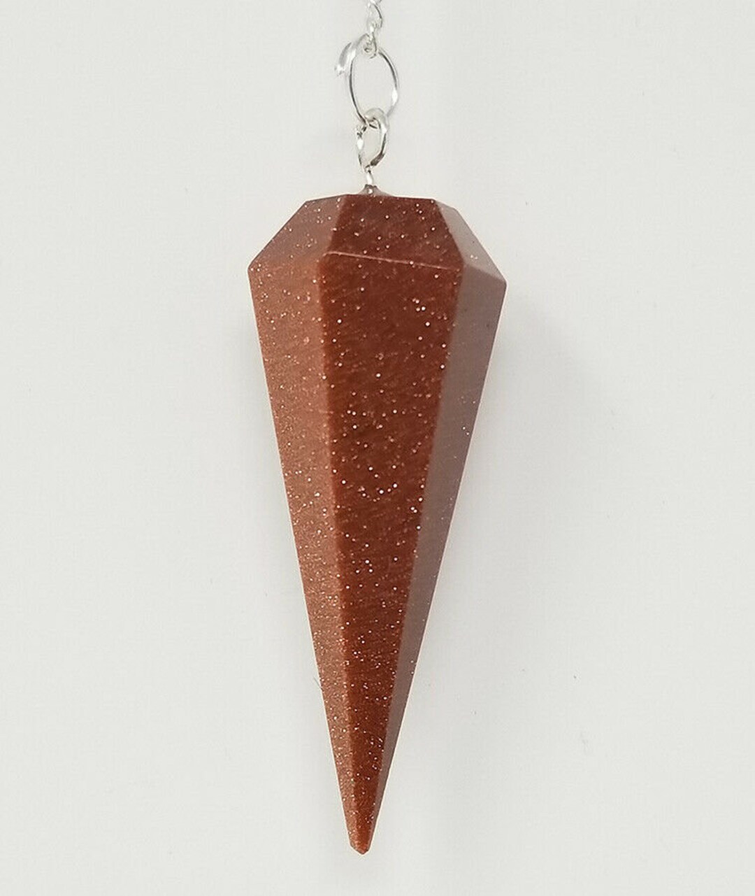 Red Gold Stone (sun Sitara) Pendulum W/ Chain, Faceted (natural Crystal ...
