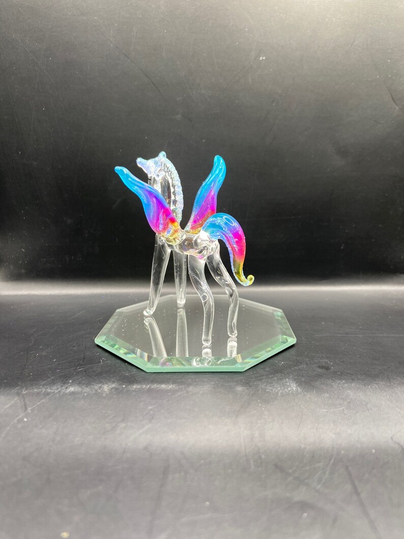 Handmade Glass Pegasus/pegacorn With Rainbow Colorful Mane and Tail - Etsy
