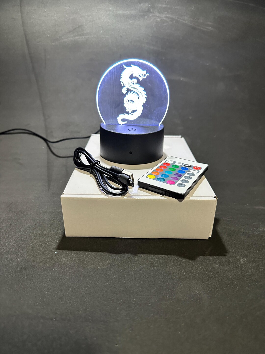 Chinese Dragon on Engraved Acrylic, Multifunction LED Light Base With ...