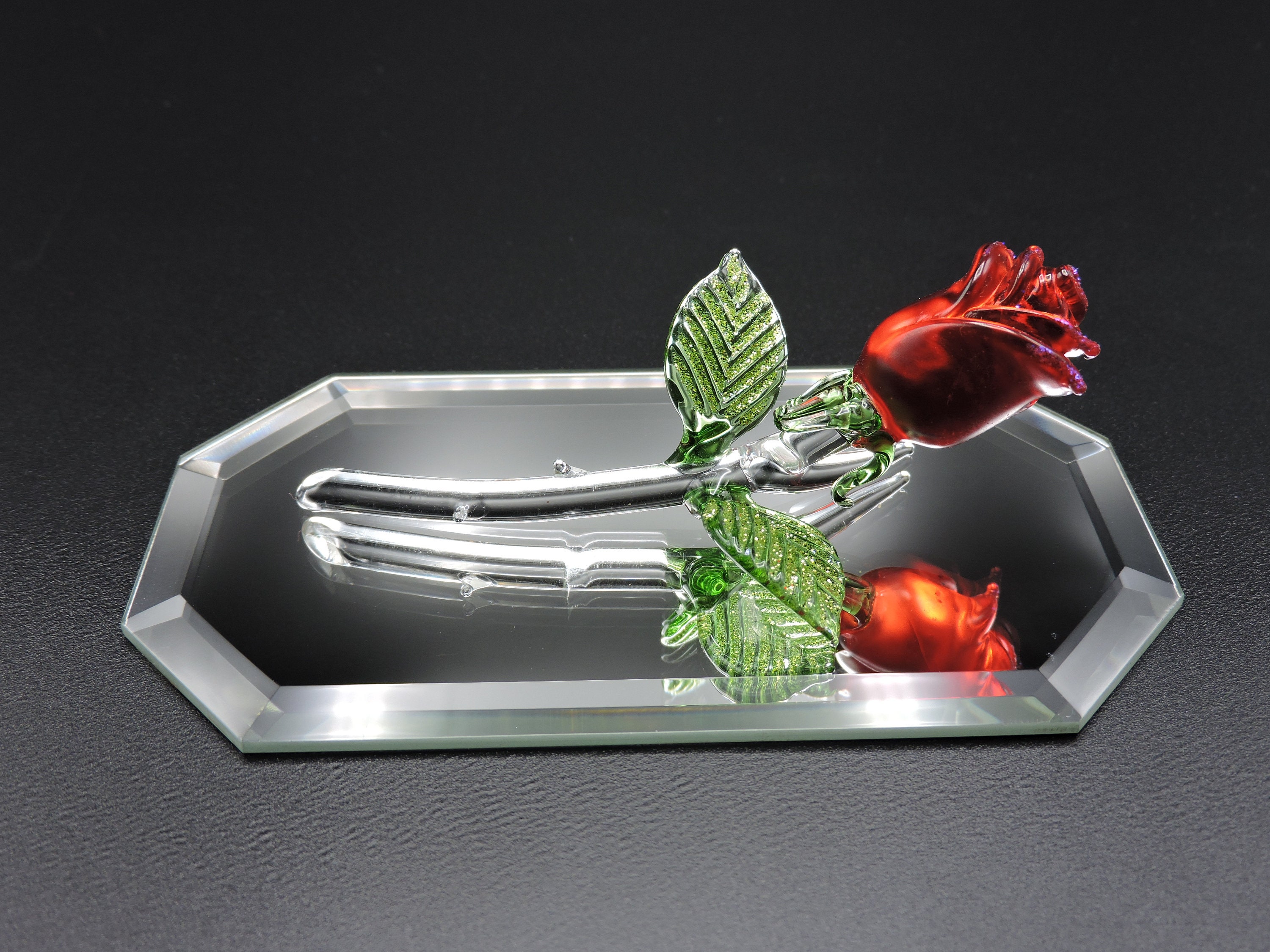 Hand Made Blown Glass Red Rose | Etsy