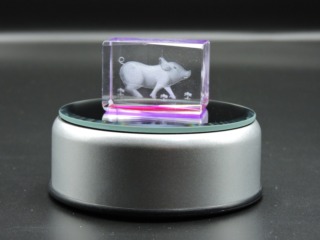 Mini 3D Glass Laser Cube - Pig - Etsy