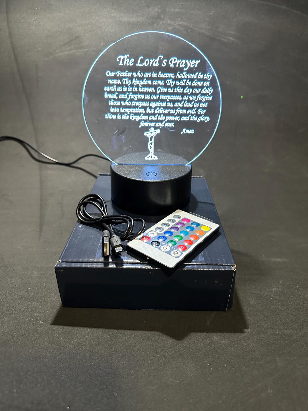 The Lord's Prayer on Engraved Acrylic, Multifunction LED Light Base ...