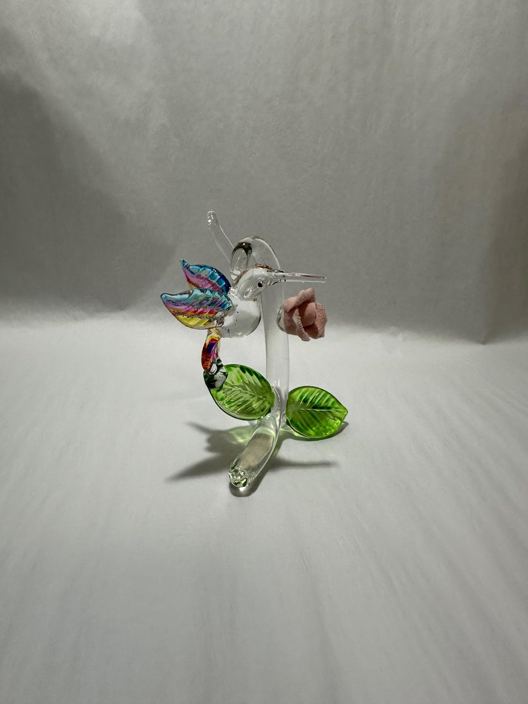 Handmade Glass Mini Rose Hummingbird a Pink Glitter Covered Porcelain ...