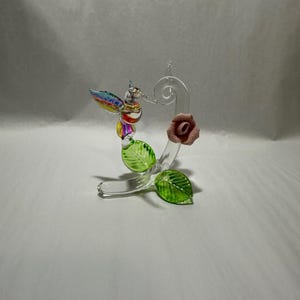 Handmade Glass Mini Rose Hummingbird a Pink Glitter Covered Porcelain ...