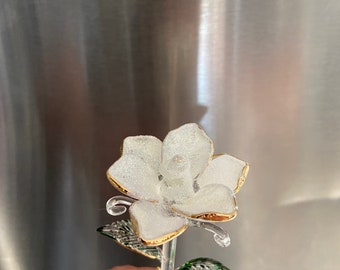 Handmade Blown Glass Art Figurine Open White ROSE Flower Figurine ...