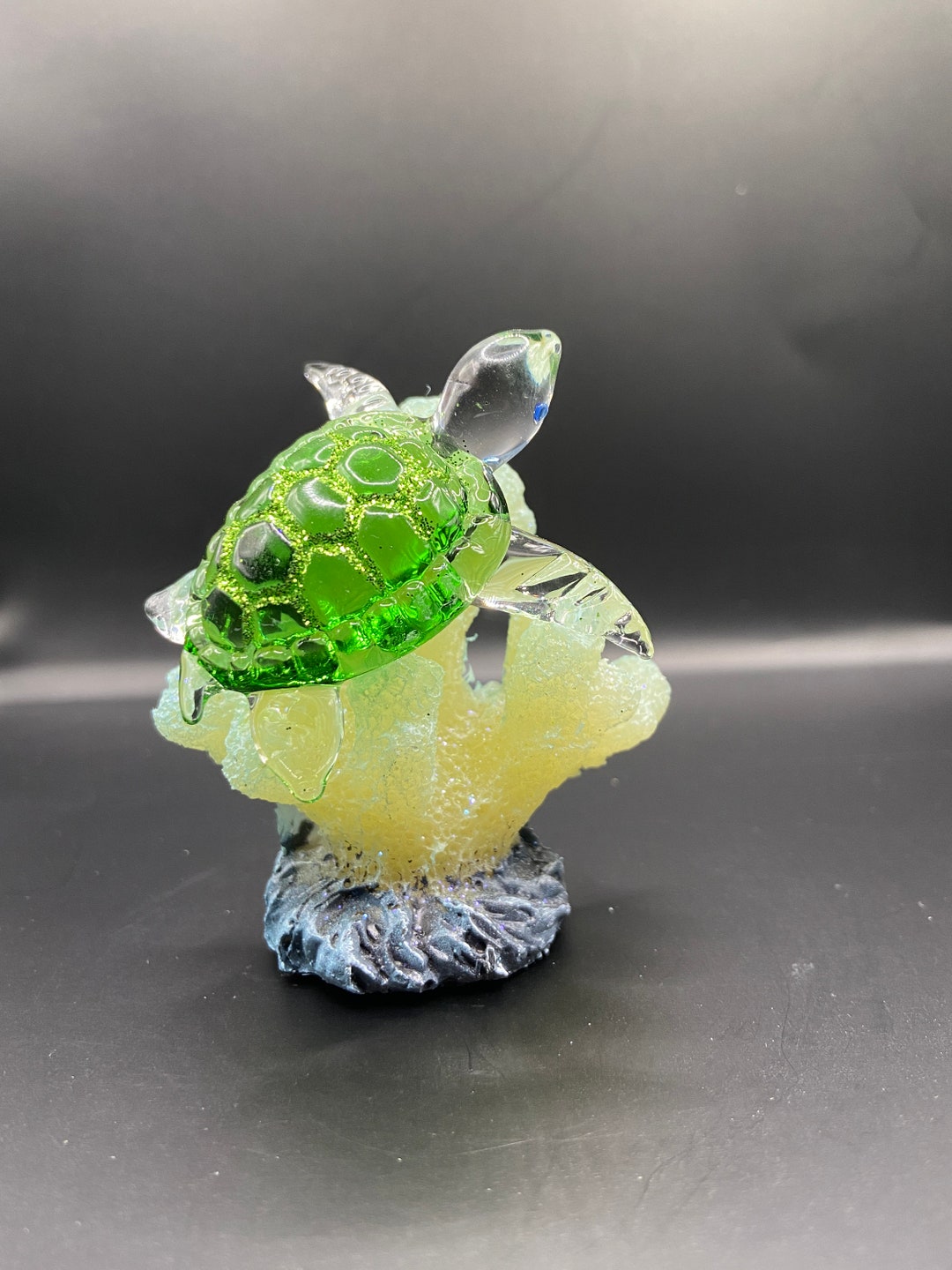 Handmade Glass Sea Turtle on Coral - Etsy
