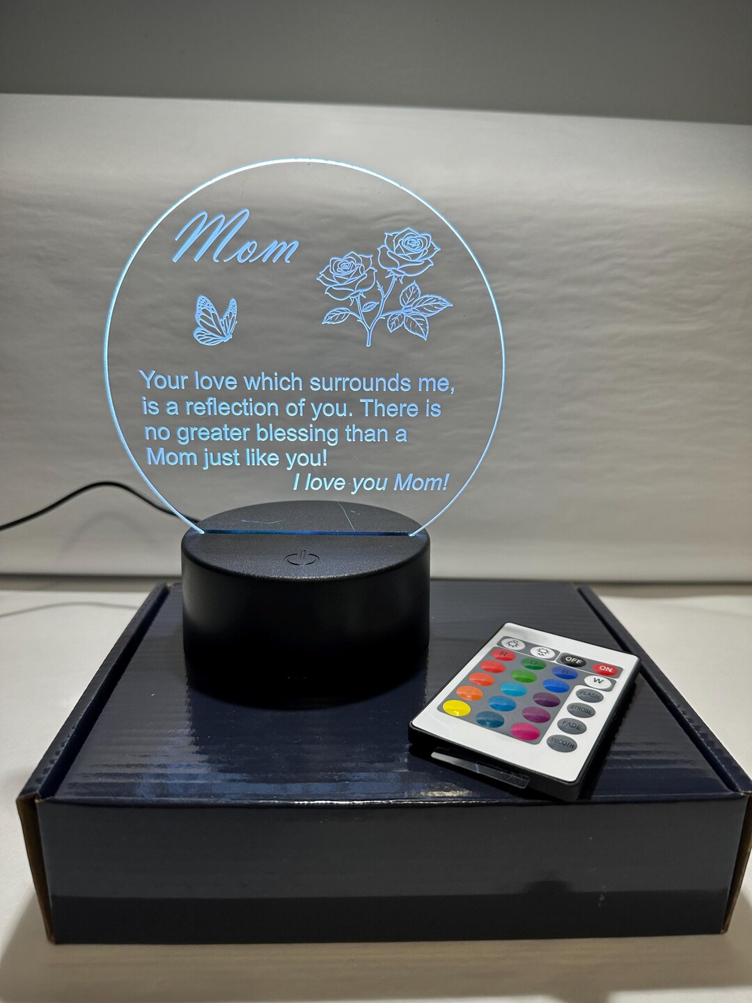 Mom Poem on Engraved Acrylic, Multifunction LED Light Base With Remote ...