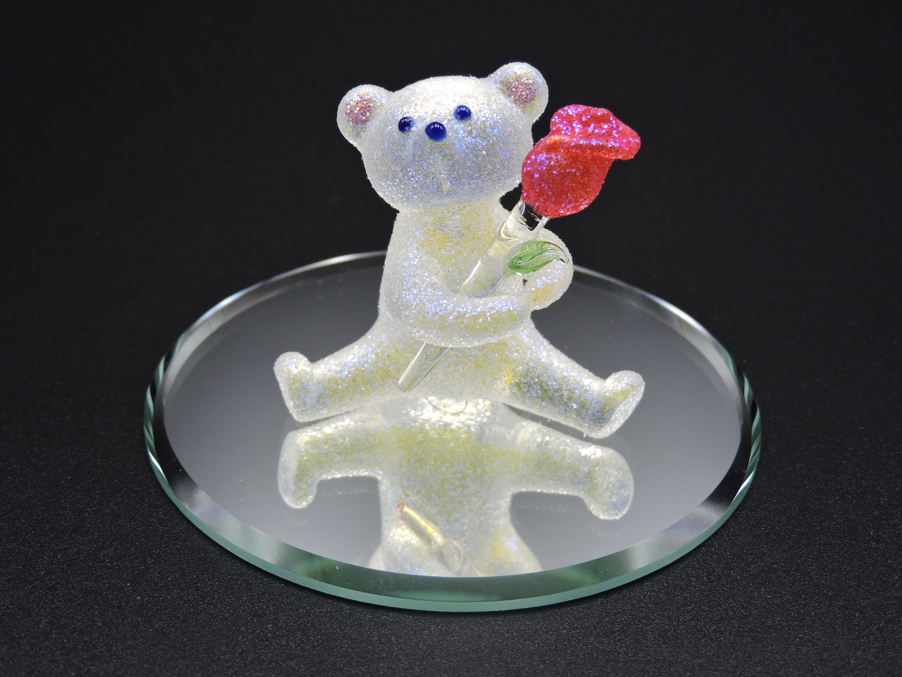 Hand Made Glass Bear With Rose - I Love You - Etsy