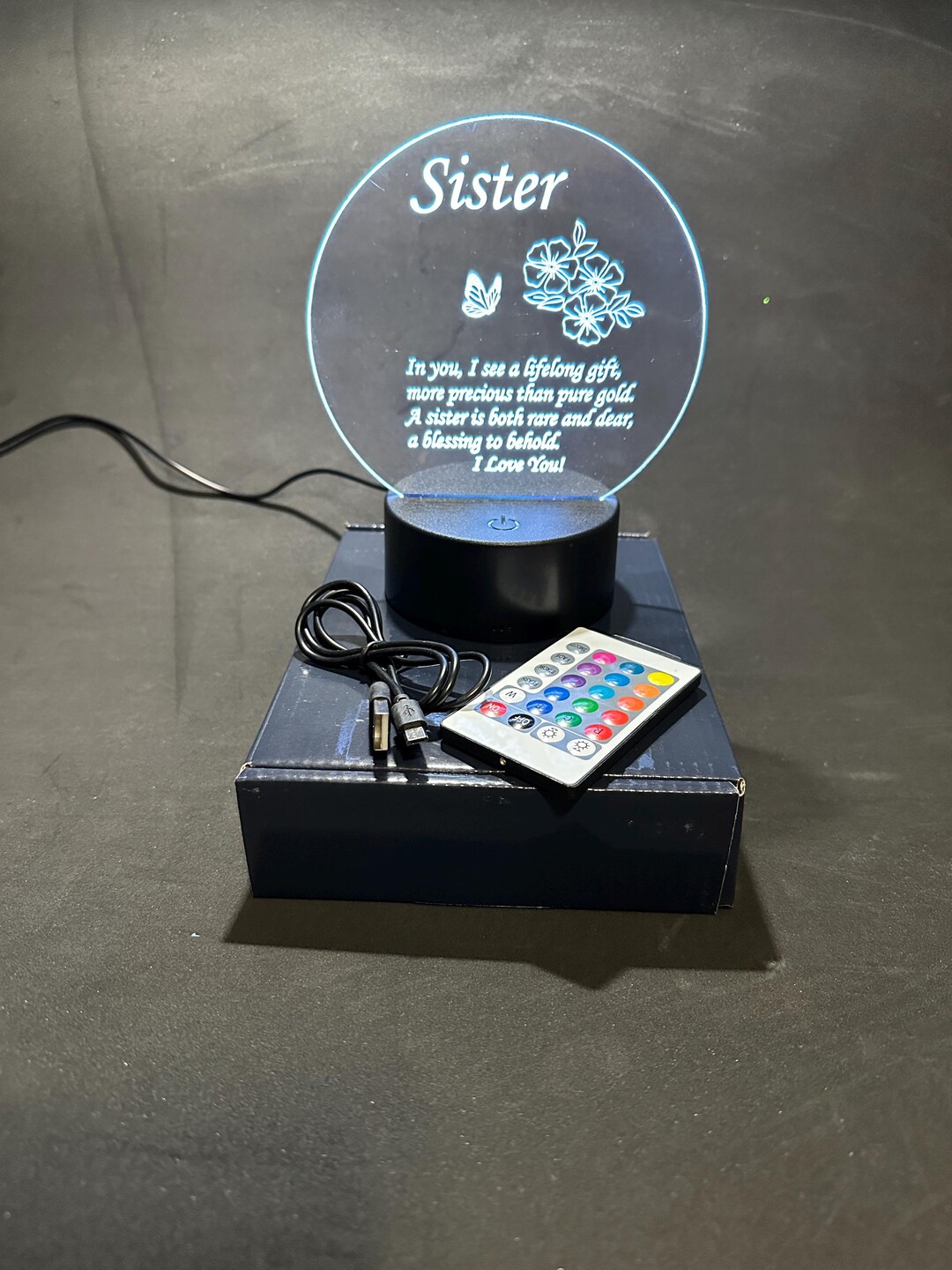 Sister Poem on Engraved Acrylic, Multifunction LED Light Base With ...