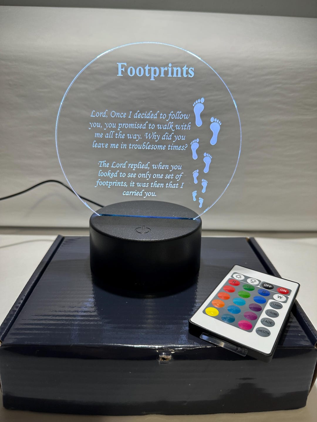 Footprints Poem on Engraved Acrylic, Multifunction LED Light Base With ...