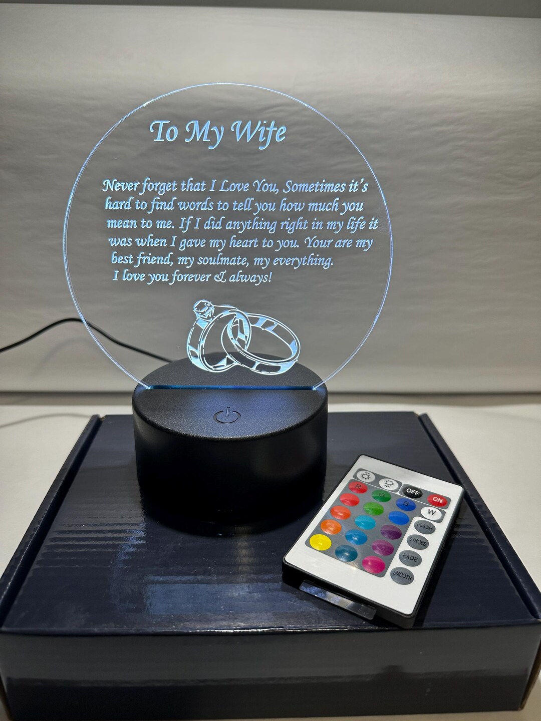 Wife Poem on Engraved Acrylic, Multifunction LED Light Base With Remote ...