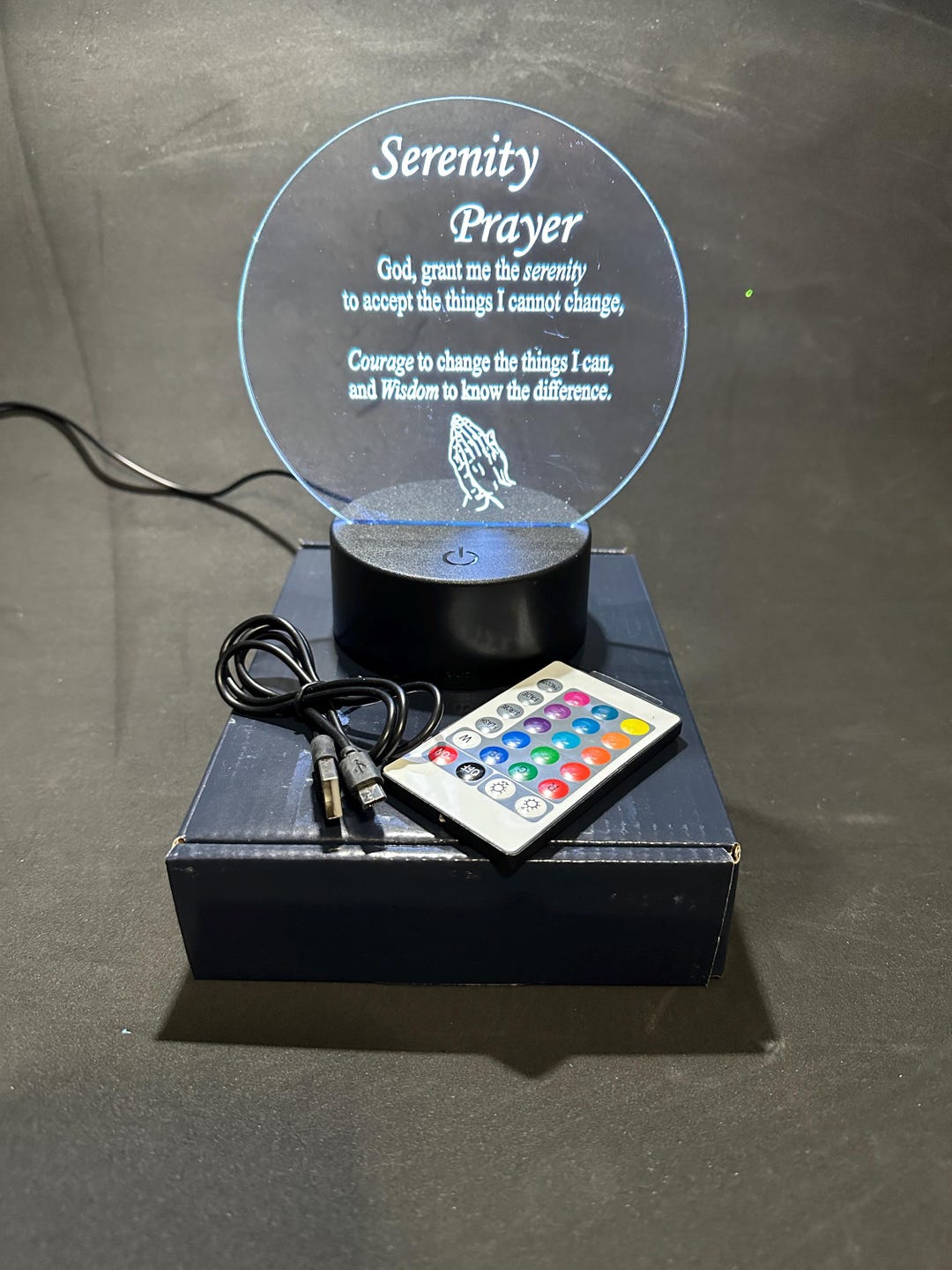 Serenity Prayer on Engraved Acrylic, Multifunction LED Light Base With ...