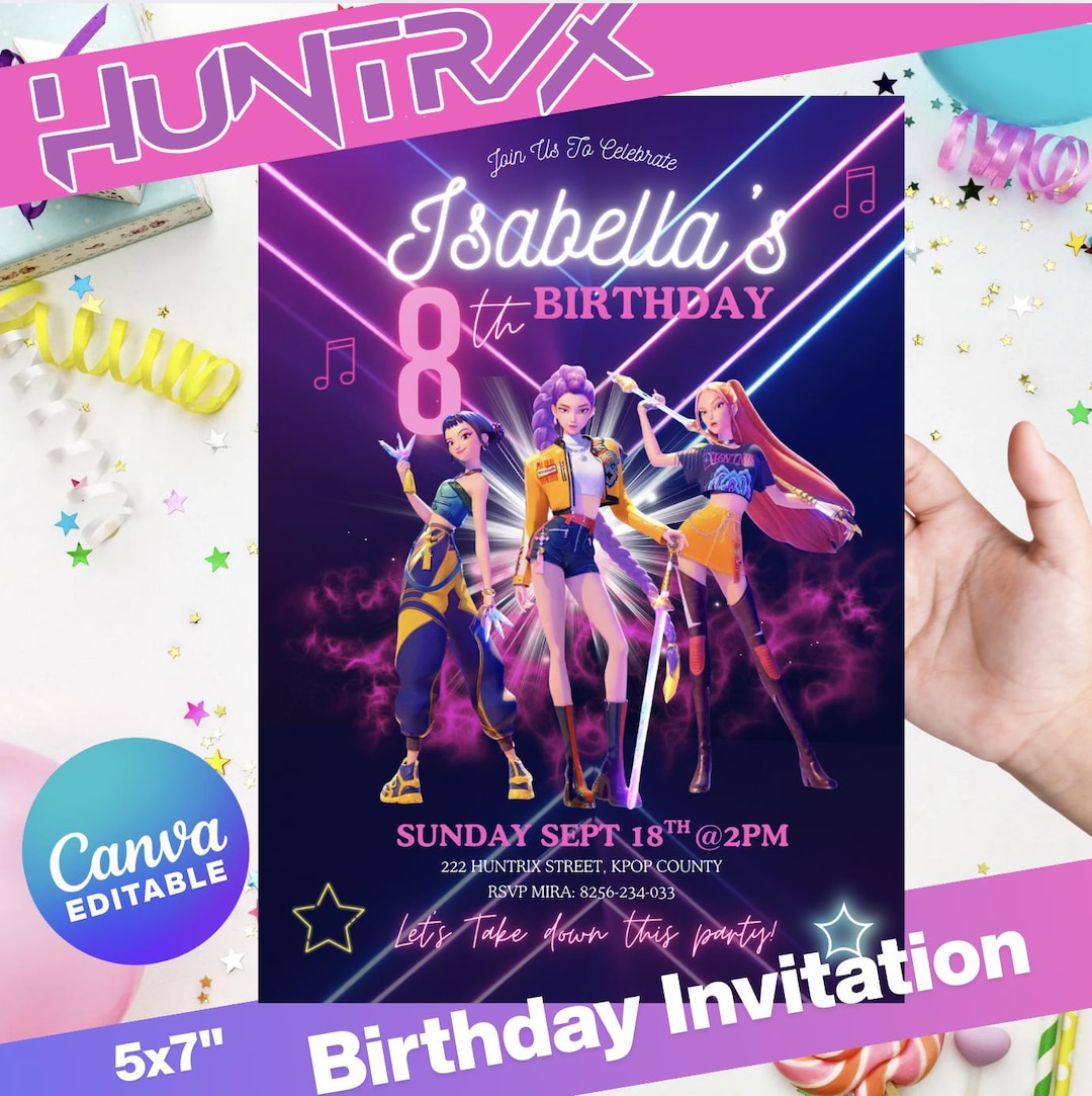 K-pop Demon Hunters Birthday Invite Printable 5x7 | Huntrix Party ...